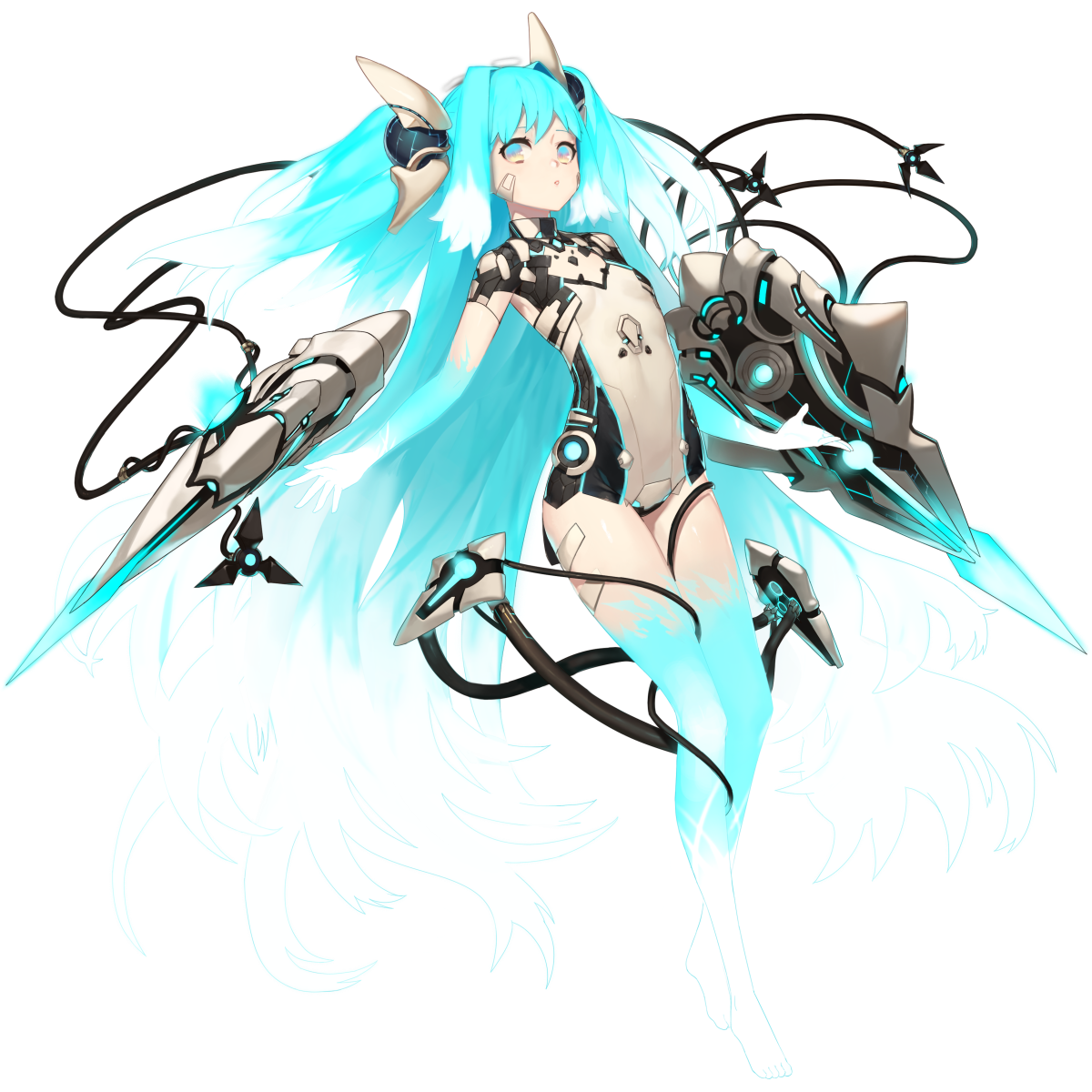 The Big ImageBoard (TBIB) - 1girl absurdly long hair aqua eyes aqua hair artist request bare ...